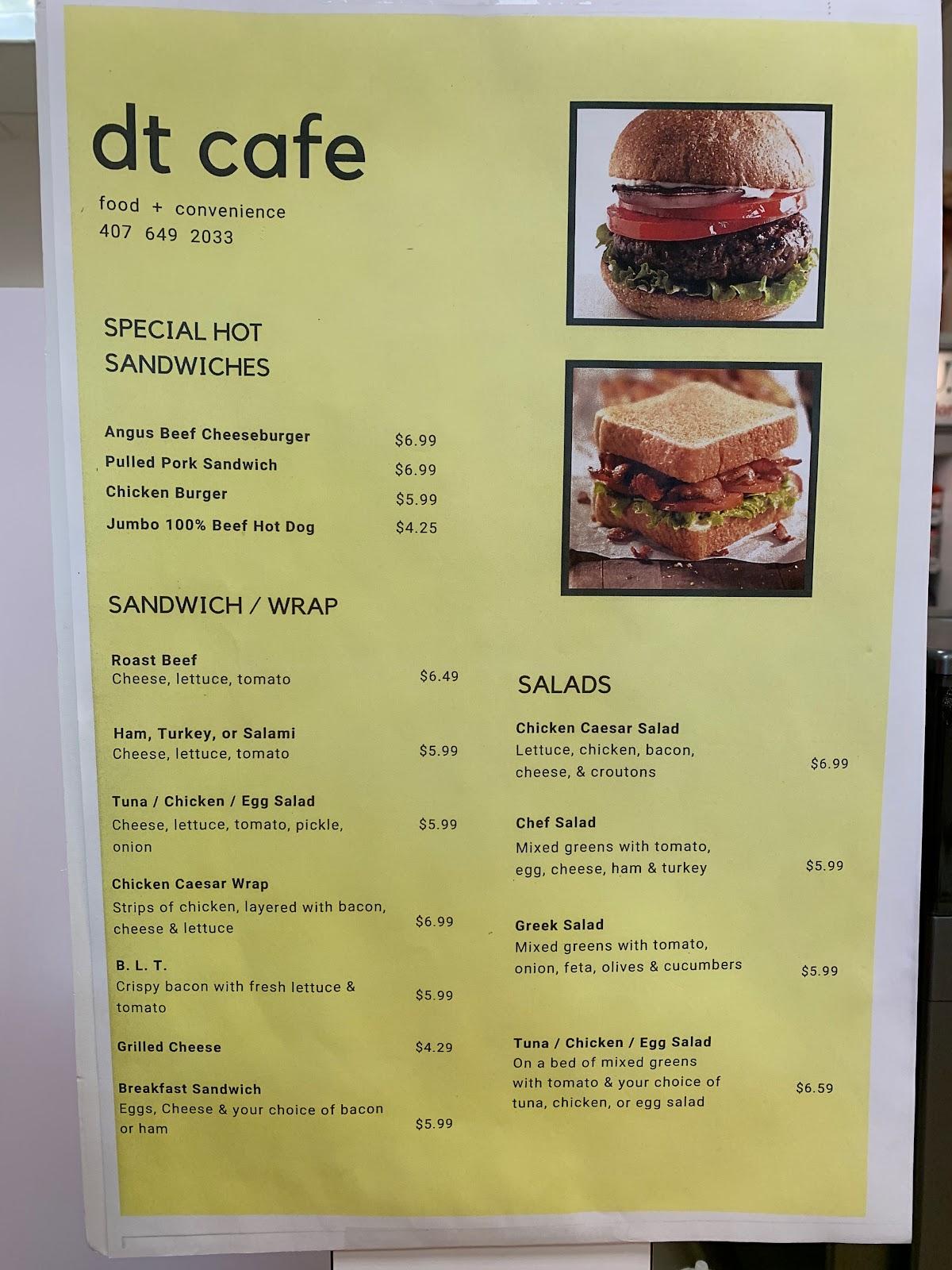 Menu at DT Cafe, Orlando