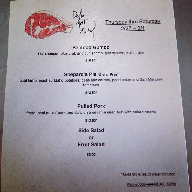 Menu at Delta Meat Market restaurant, Cleveland