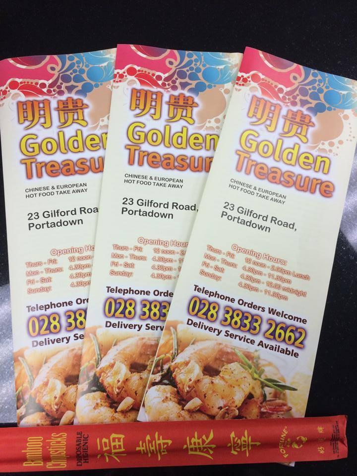 Menu at Golden Treasure Portadown fast food, Craigavon, 23 Gilford Rd