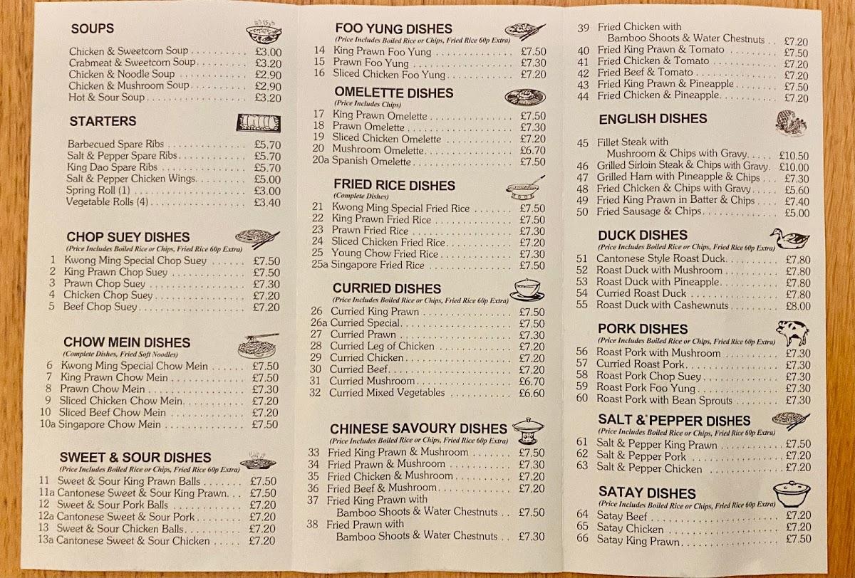 Menu at Kwong Ming fast food, Accrington, 410 Blackburn Rd