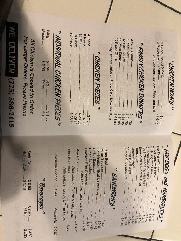 Menu at Mini Hut fast food, Chicago, W Archer Ave