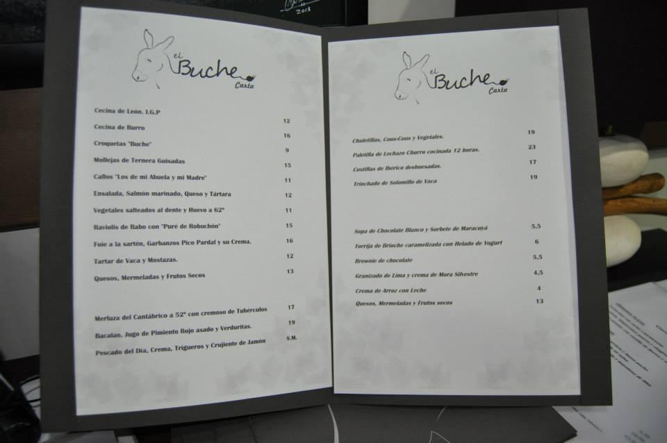 Carta de Restaurante El Buche, León, Avenida República Argentina nº 1