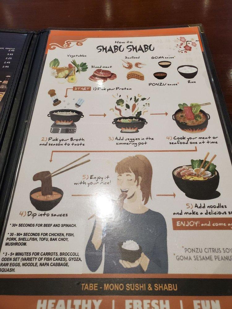 Menu at TABE-MONO Sushi & Shabu restaurant, Phoenix