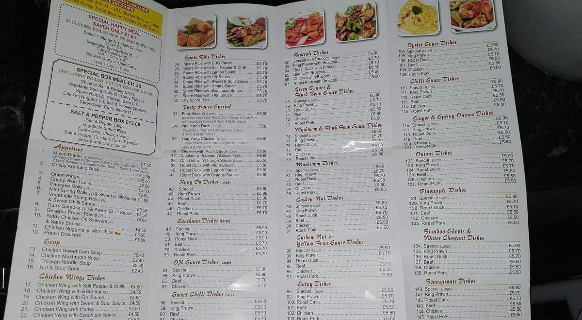 Menu at Tasty House restaurant, South Elmsall