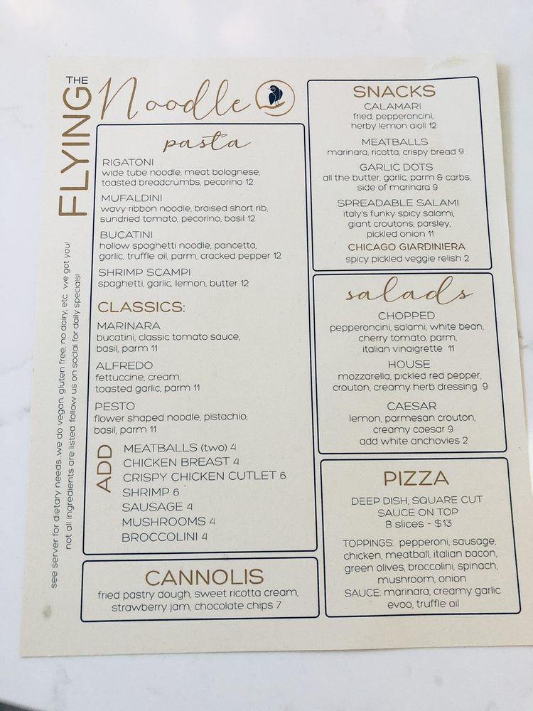 Carta del pub y bar The Flying Noodle - Italian Pasta House, Traverse City