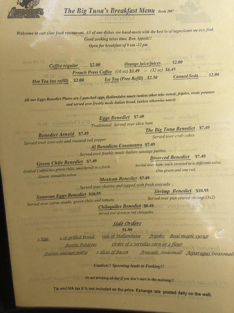 Menu at Al Capone's Seafood and Pizzeria, Puerto Peñasco