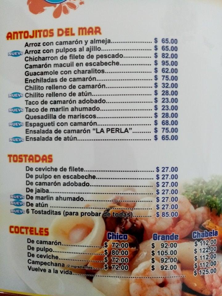Menu at Restaurant de mariscos La Perla San Pablo, Misión San Pablo