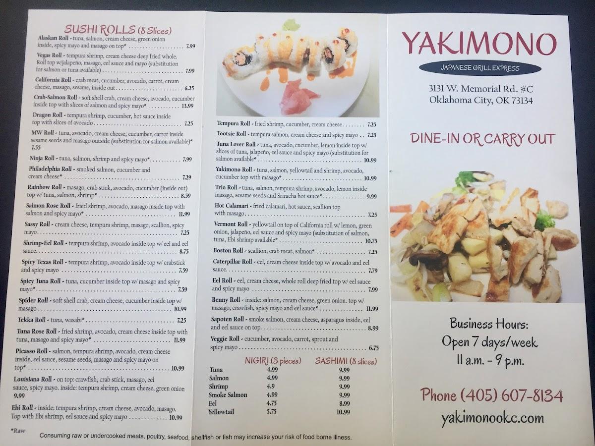 Menu at Yakimono restaurant, Oklahoma City