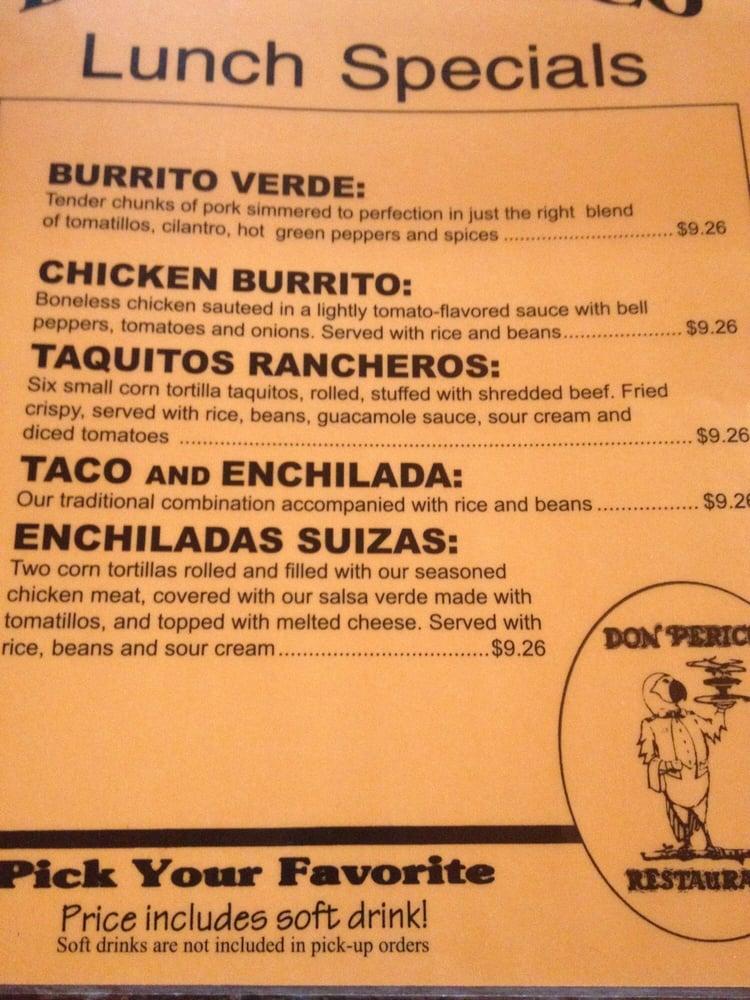 Carta de Don Perico Mexican Restaurant, Napa
