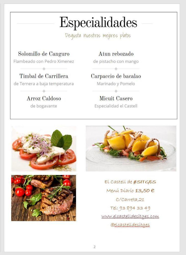 Menu at El Castell restaurant, Sitges