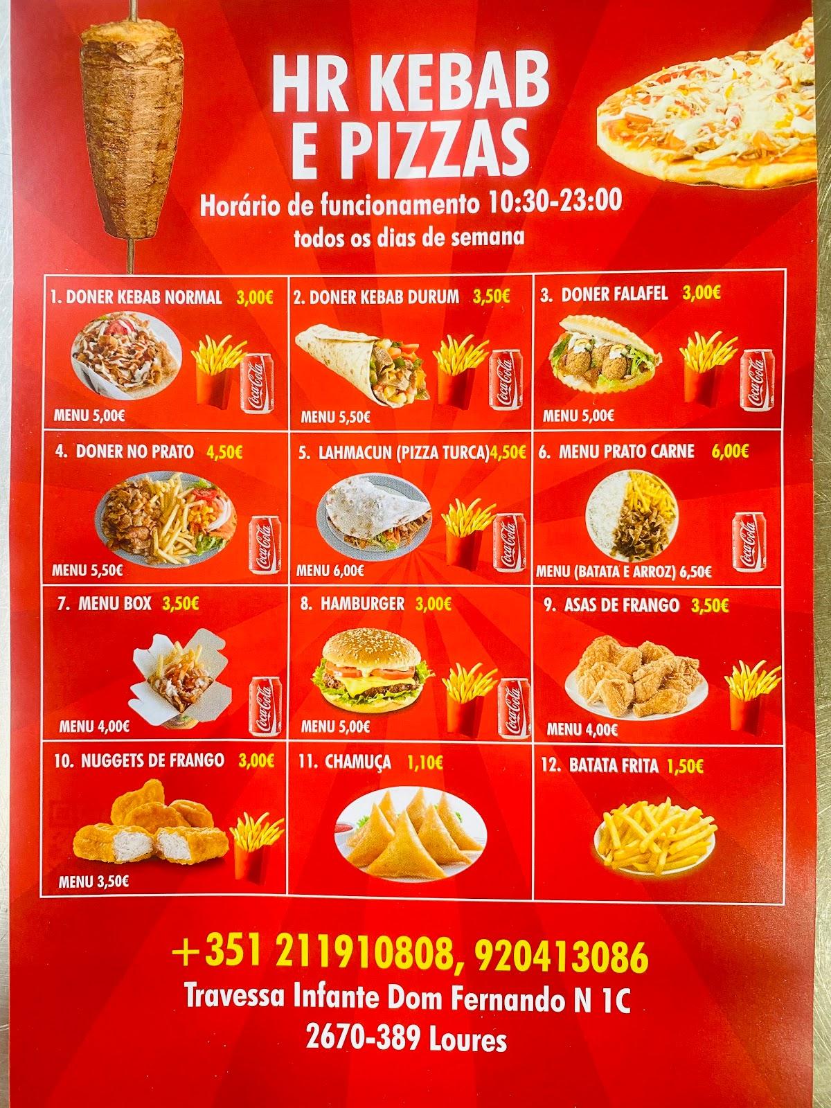 Menu at HR kebab restaurant, Loures