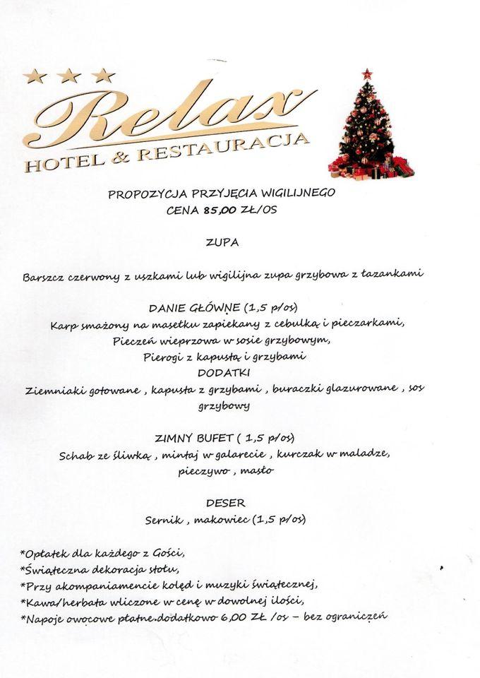 Menu at Relax restaurant, Murowana Goslina