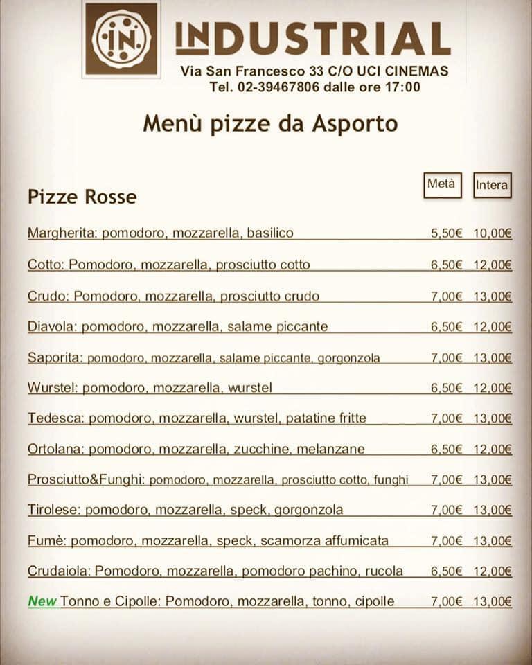 Menu at Industrial restaurant, Pioltello
