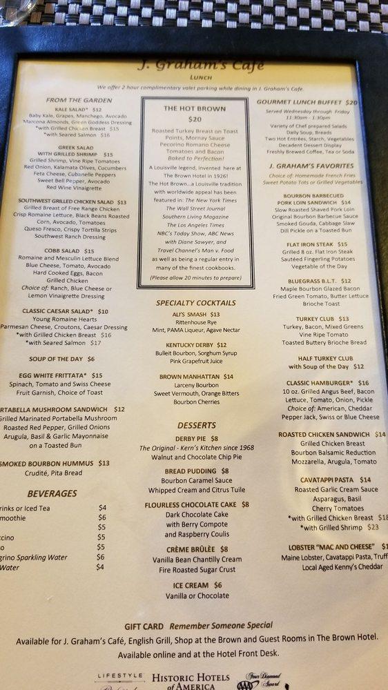 Menu at J Graham's Cafe, Louisville