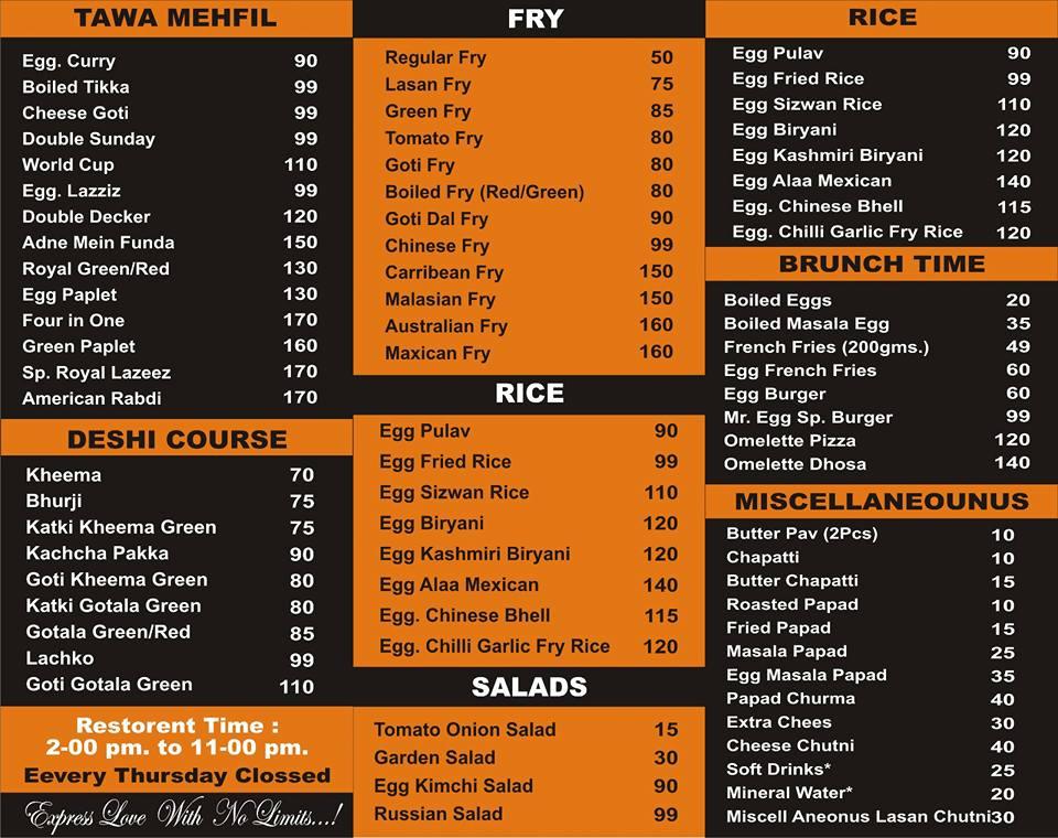 Menu at MR EGG, Navsari