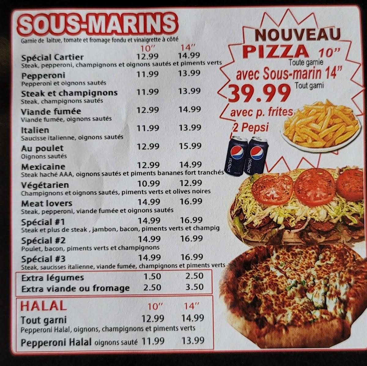 Menu au Pizzeria Cartier, Laval, 395 Bd Cartier O