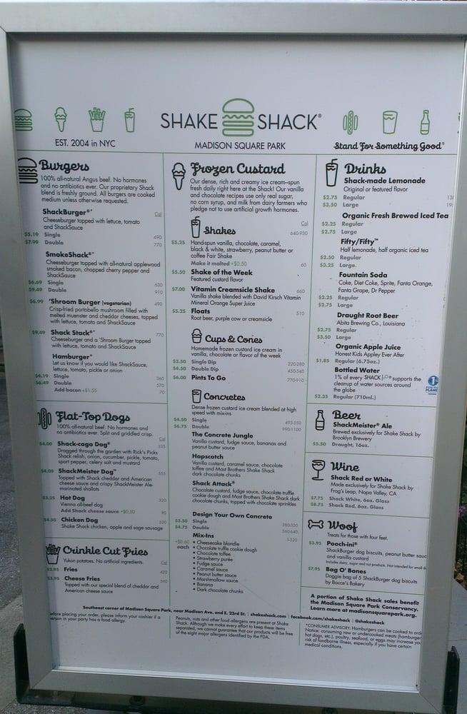 Carta del restaurante Shake Shack Madison Square Park, Nueva York, Park