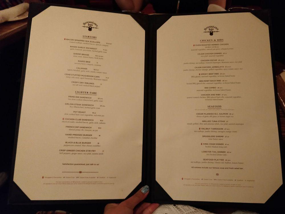 Menu at Smuggler's steakhouse, Calgary