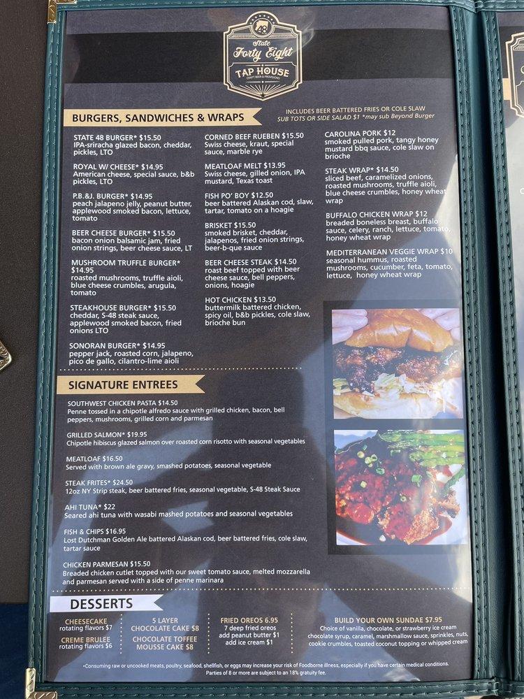 Menu at State 48 Brewery Tap House restaurant, Gilbert