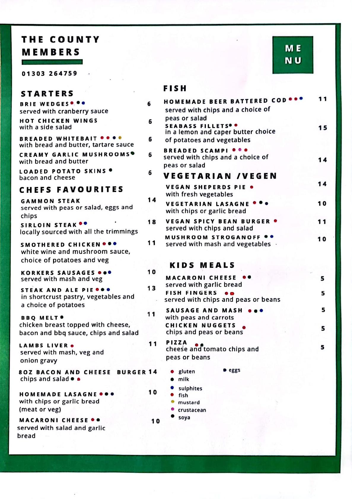 Menu at The County Members pub & bar, Hythe