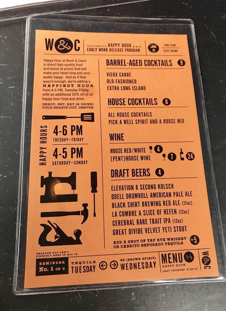 Menu at Work & Class pub & bar, Denver