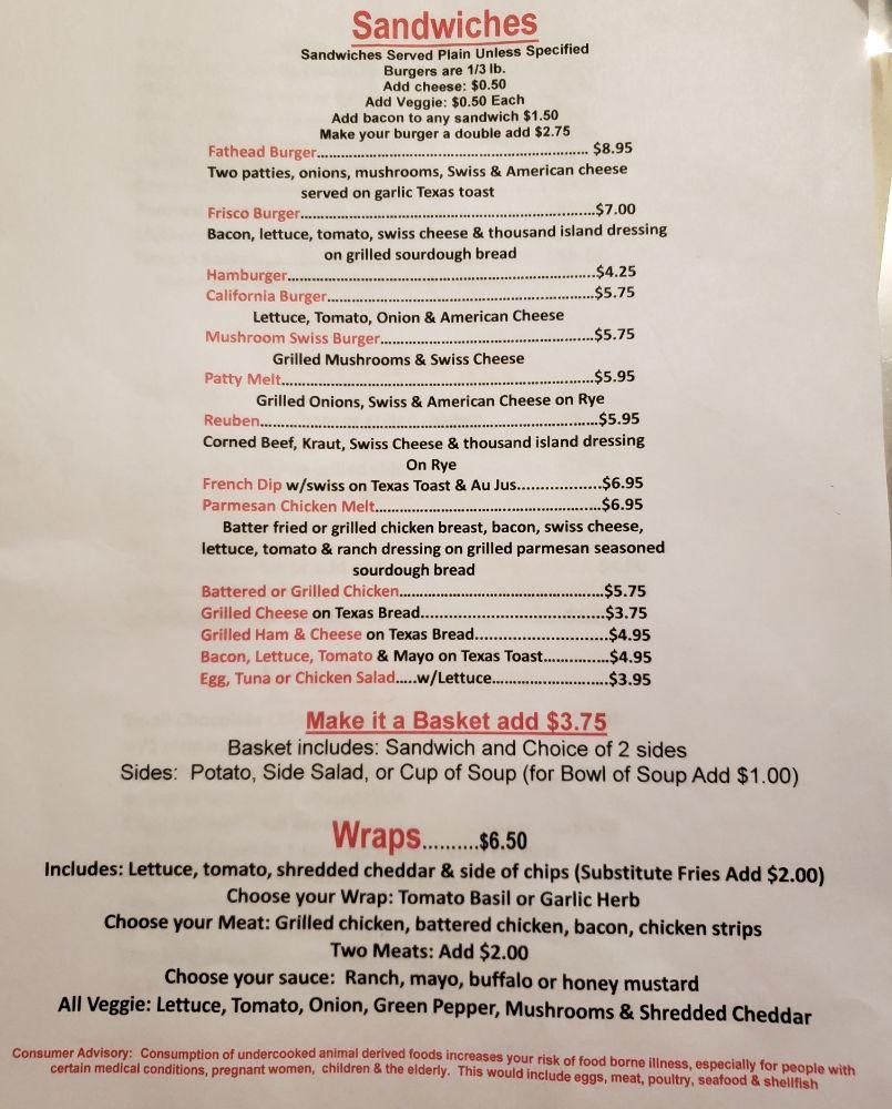Menu at Dorine's Family Inn restaurant, Sparta, 110 S Water St