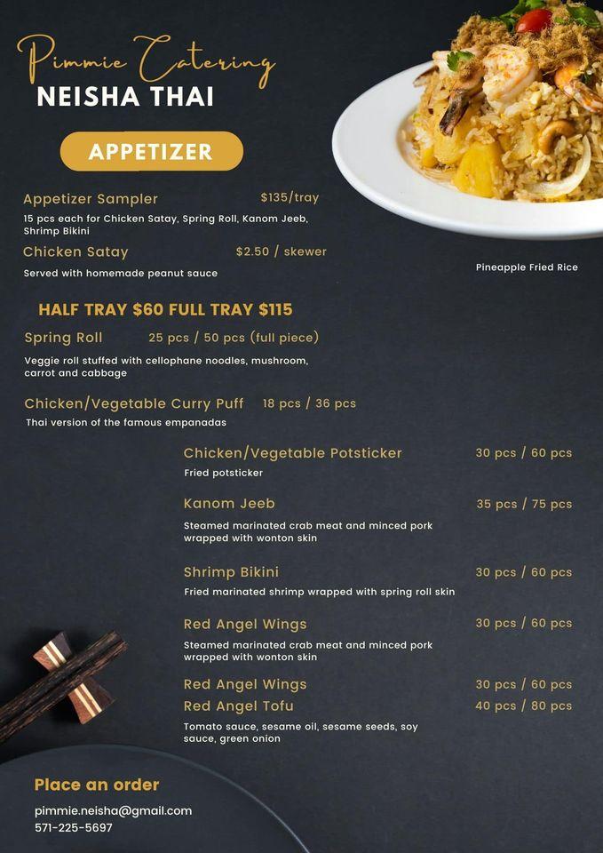 Menu at Neisha Thai pub & bar, Vienna, Leesburg Pike Ste 110
