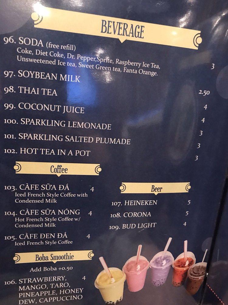 Menu at Pho 77 Rialto restaurant, Rialto