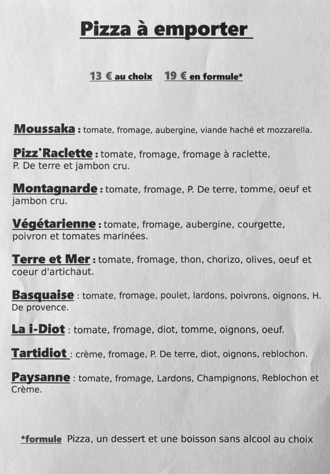 Menu au Pizzeria Il Vulcano, Albertville