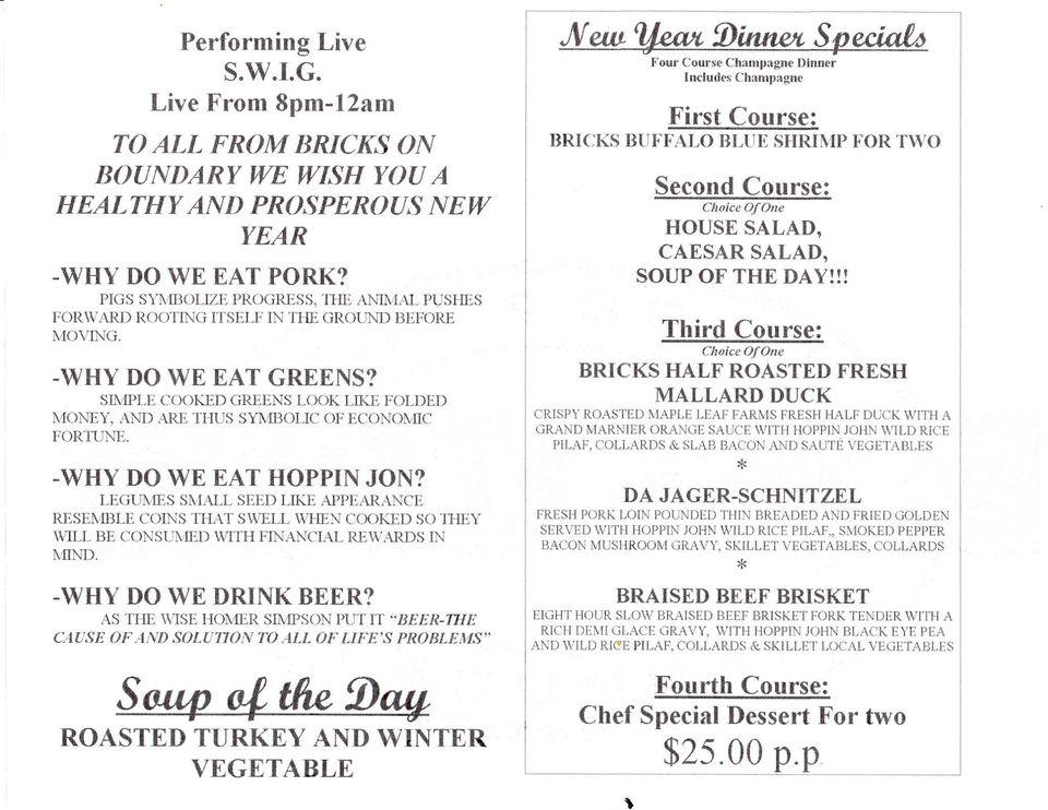 Menu at Bricks On Boundary pub & bar, Beaufort