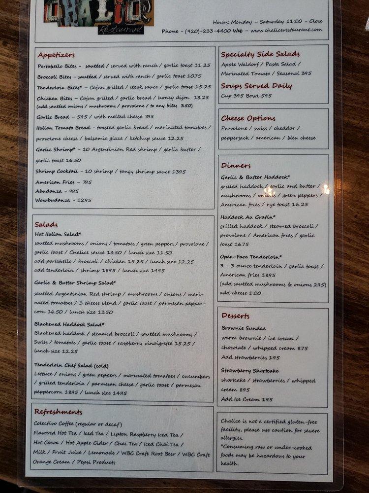 Menu at Chalice pub & bar, Oshkosh