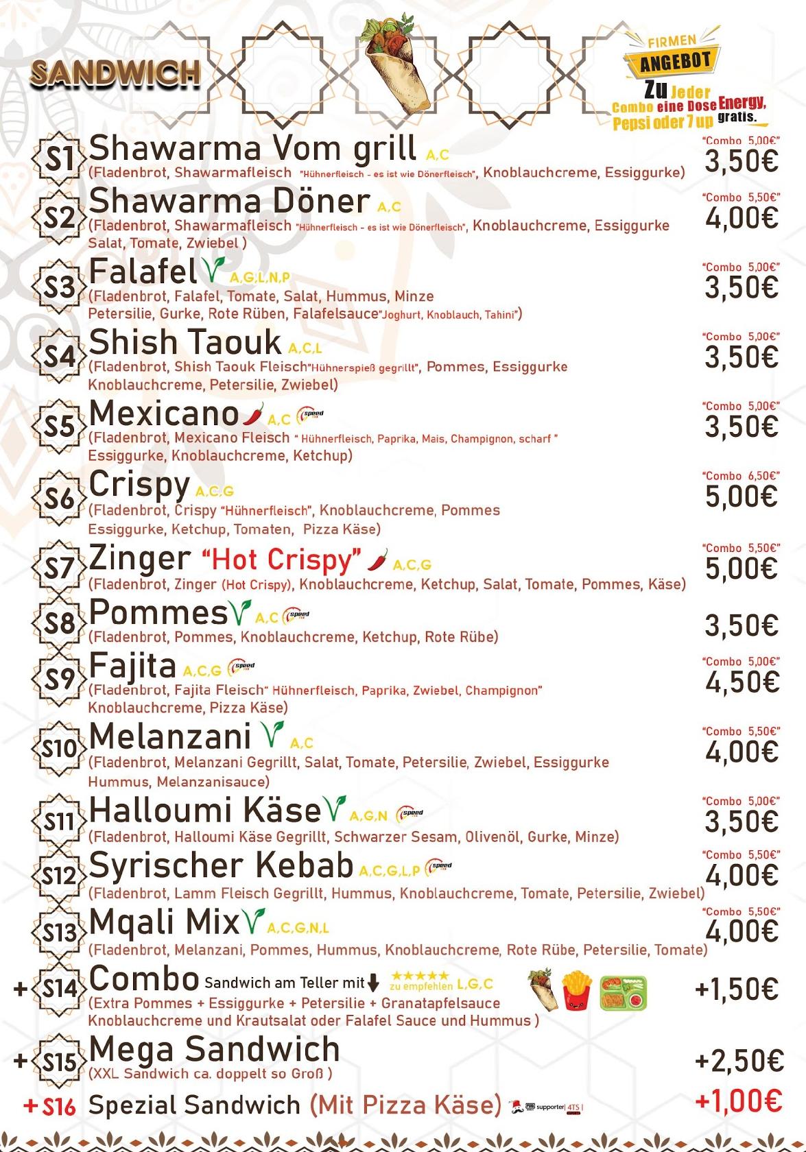 Speisekarte von Damaskino Syrisches Street Food restaurant, Zwettl