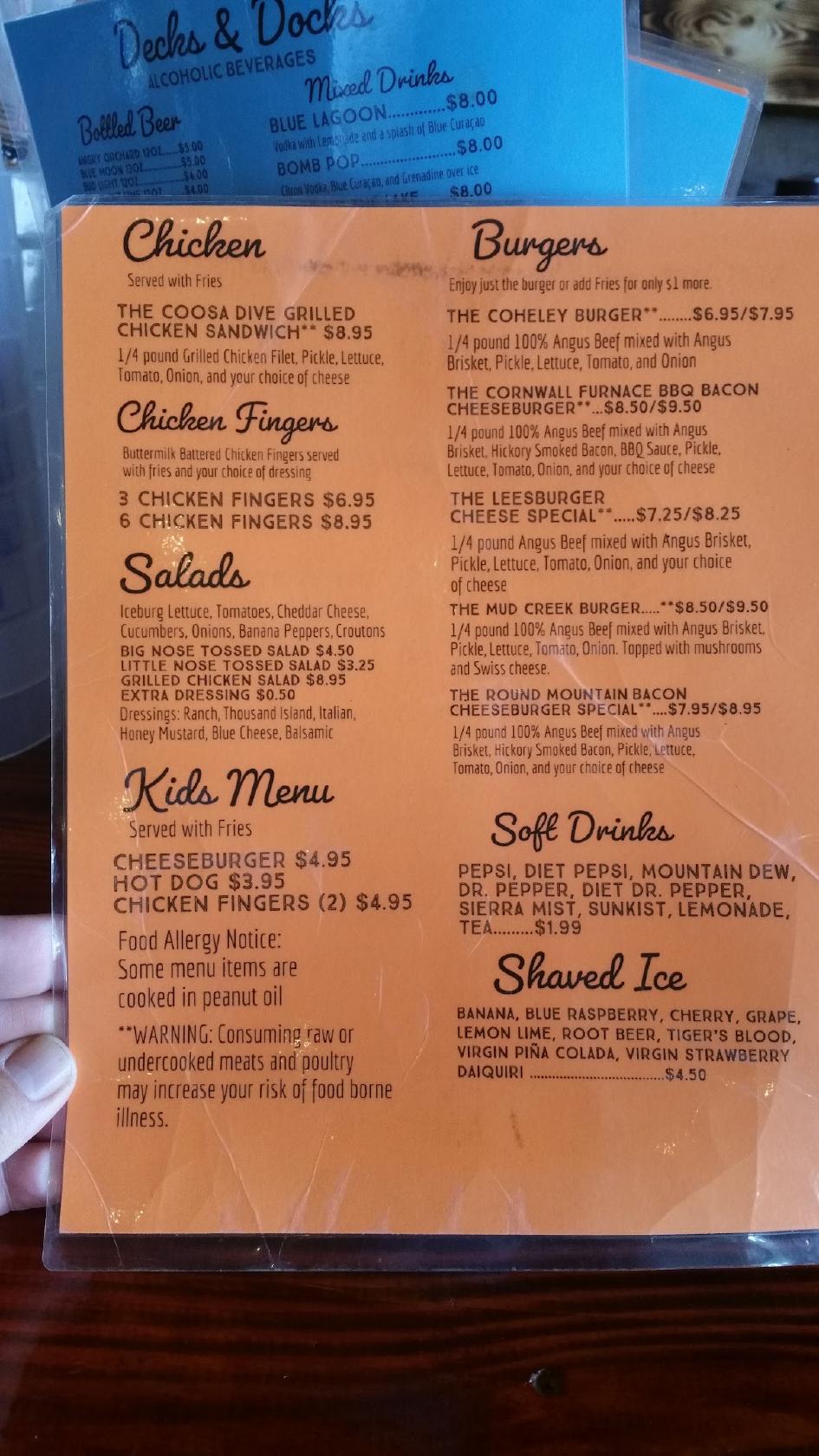 Menu at Decks and Docks pub & bar, Leesburg