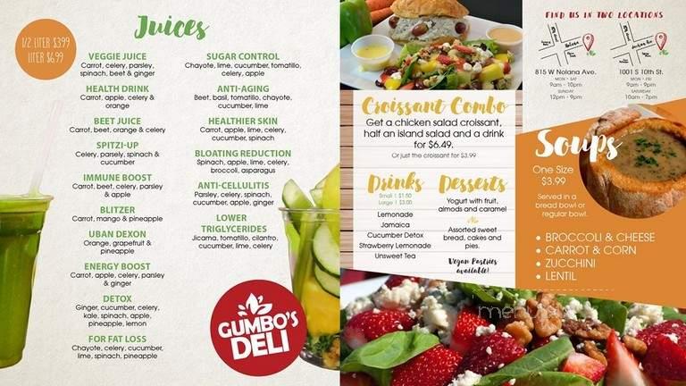 Menu at Gumbo's Deli restaurant, McAllen, N 23rd St