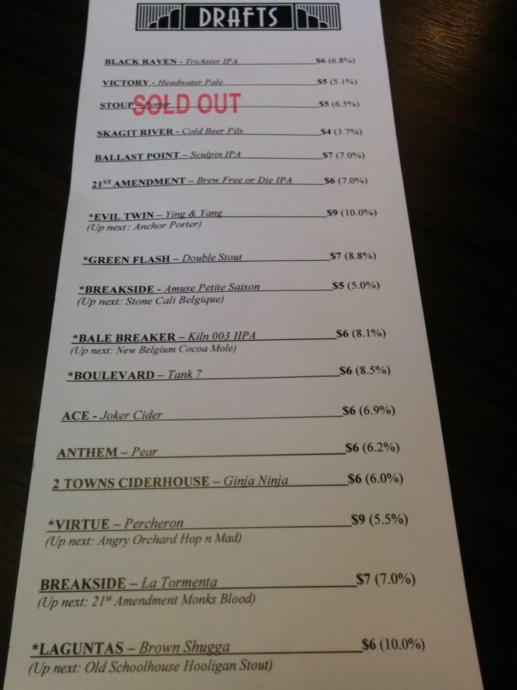 Menu at Mox Boarding House pub & bar, Bellevue, Bel Red Rd