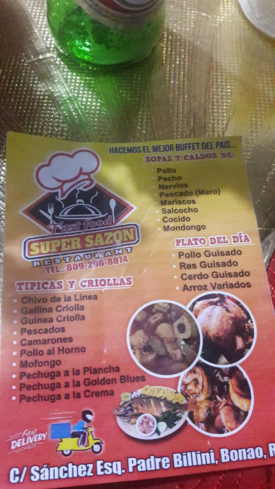 Menu at Super Sazon restaurant, Bonao