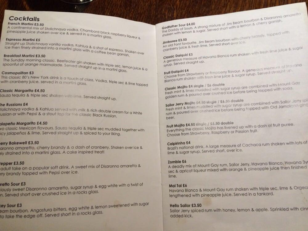 Menu at The Font, Chorlton pub & bar, Manchester, 115-117 Manchester Rd