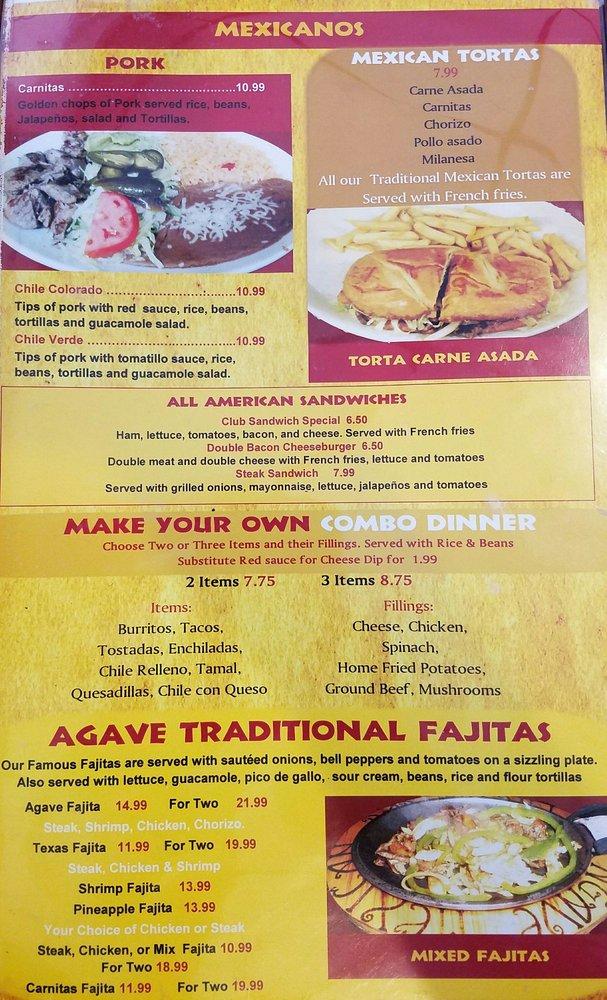 Menu at Agave Mexican Bar & Grill, Wendell