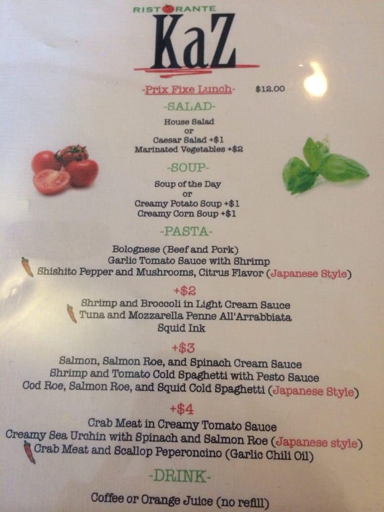 Menu at Bistro Kaz restaurant, San Diego