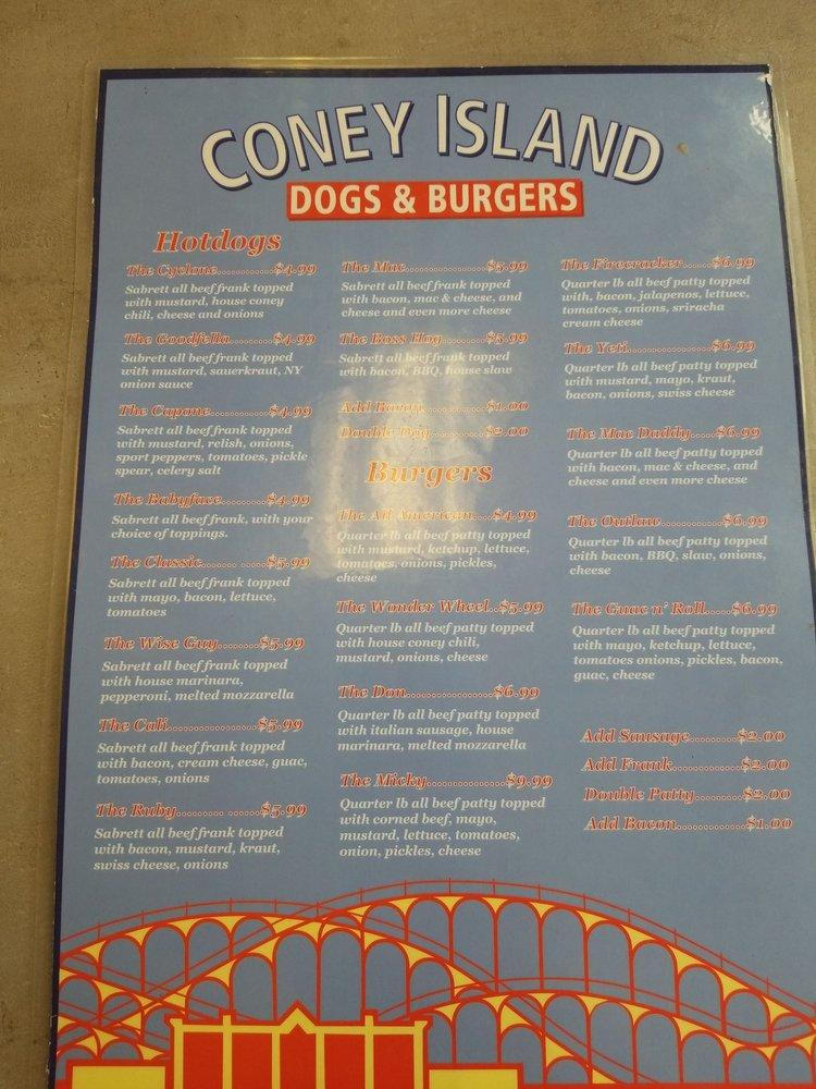 Carta del restaurante Coney Island Dogs and Burgers, Reno