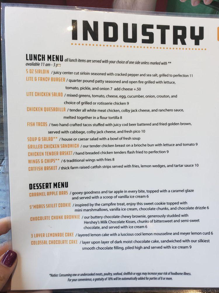 Menu at Industry Gastro Lounge restaurant, Oklahoma City