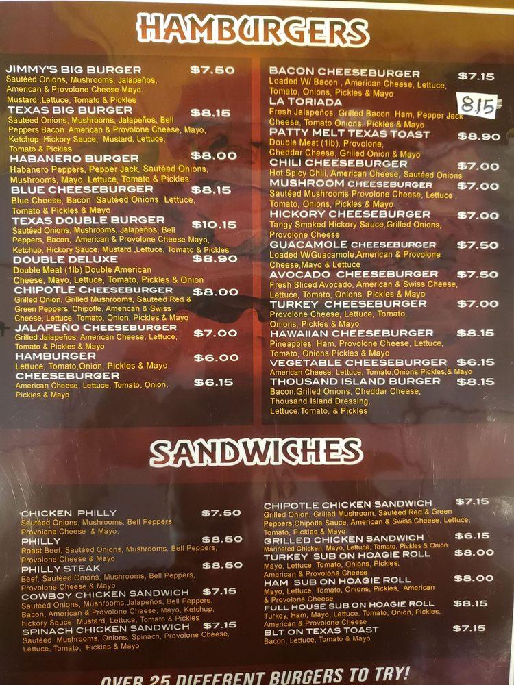 Menu at Jimmys Big Burgers, Arlington, West Arbrook Blvd Ste 116