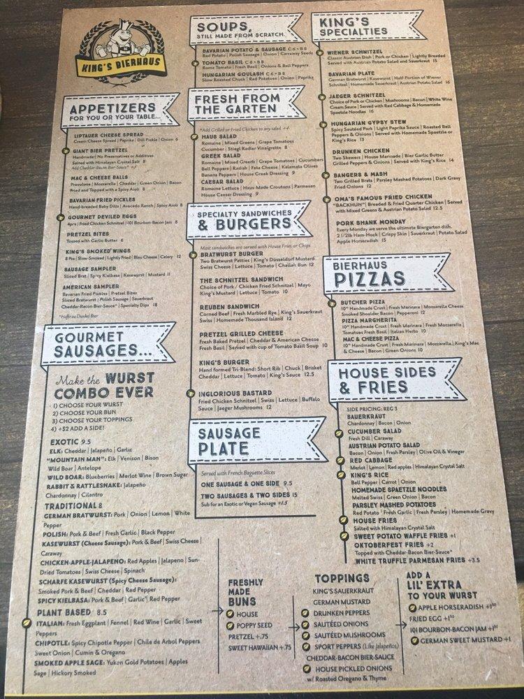 Menu at King’s BierHaus pub & bar, League City