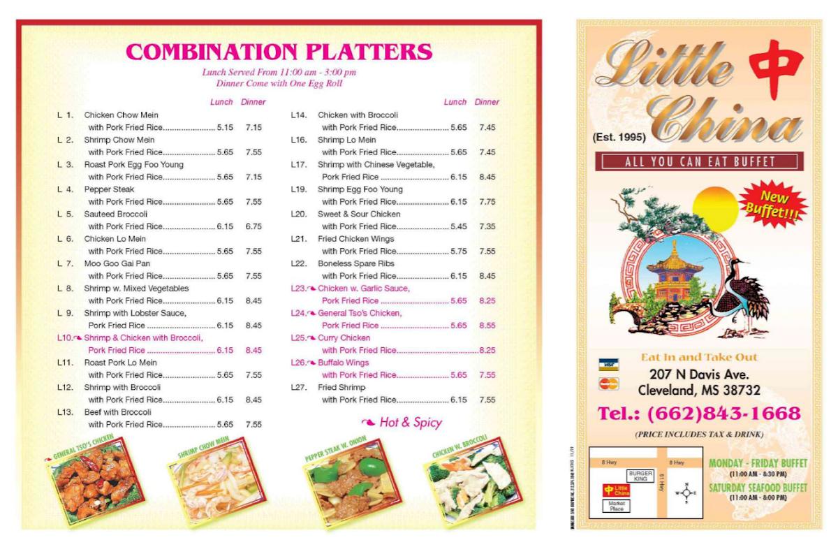 Menu at Little China Chinese restaurant, Cleveland
