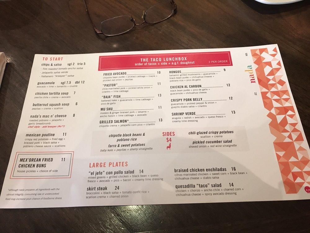 Menu at Nada pub & bar, Indianapolis