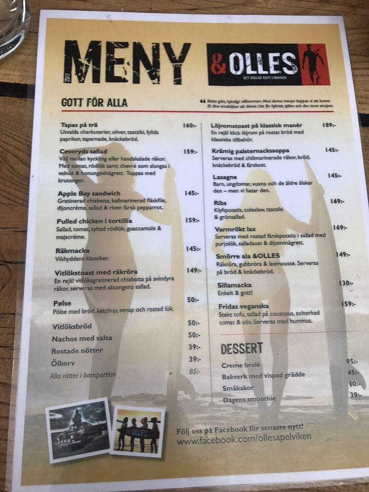 Menu at &Olles restaurant, Varberg