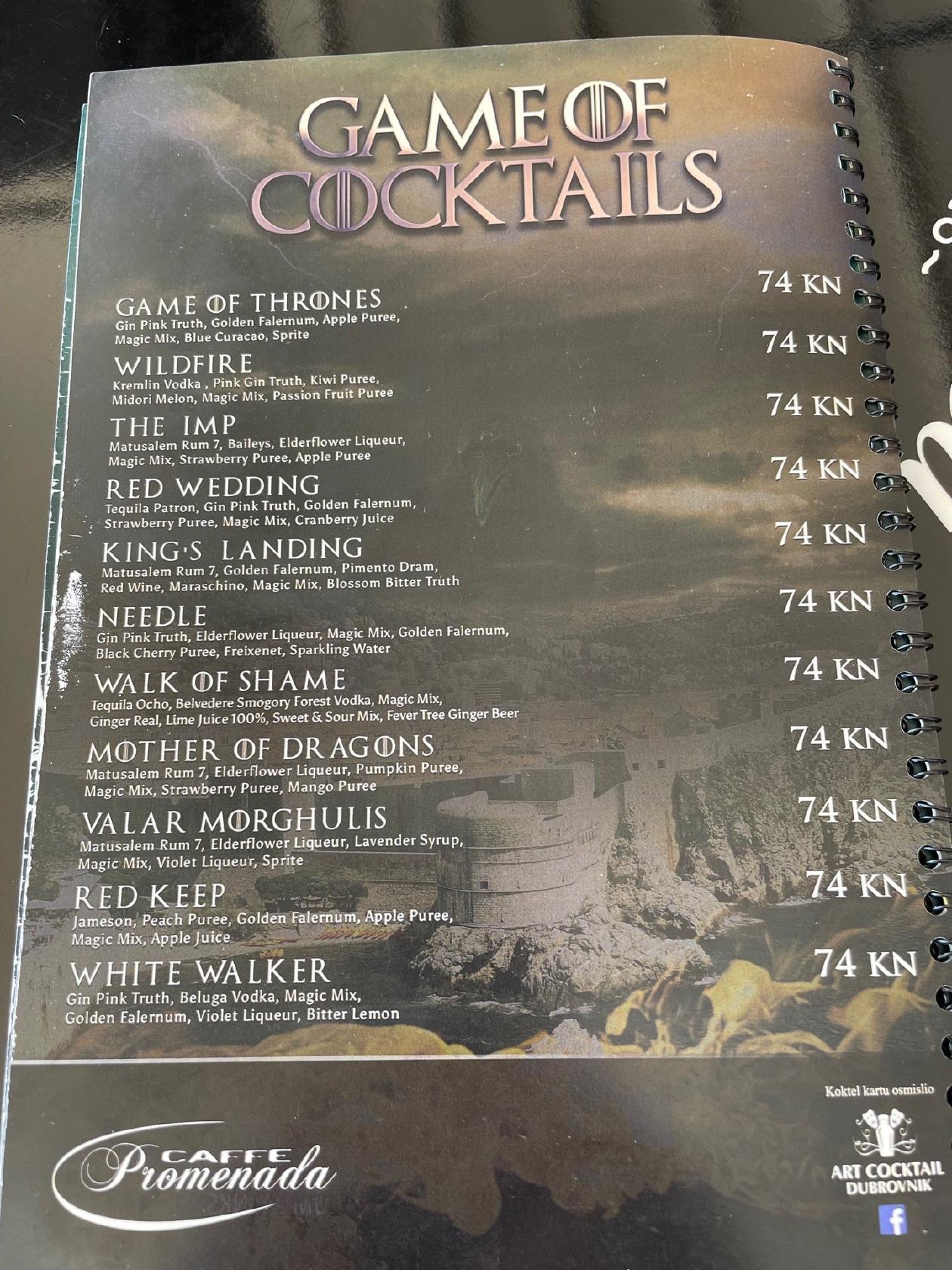 Menu da Promenada pub & bar, Ragusa