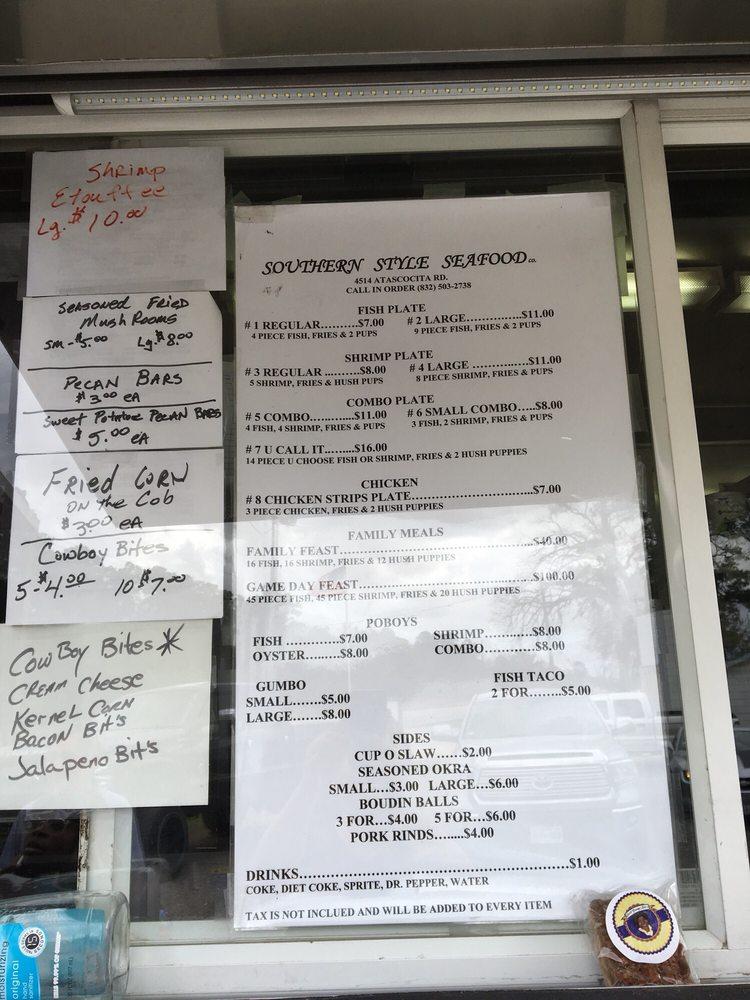 Menu at Southern Style Seafood restaurant, Humble