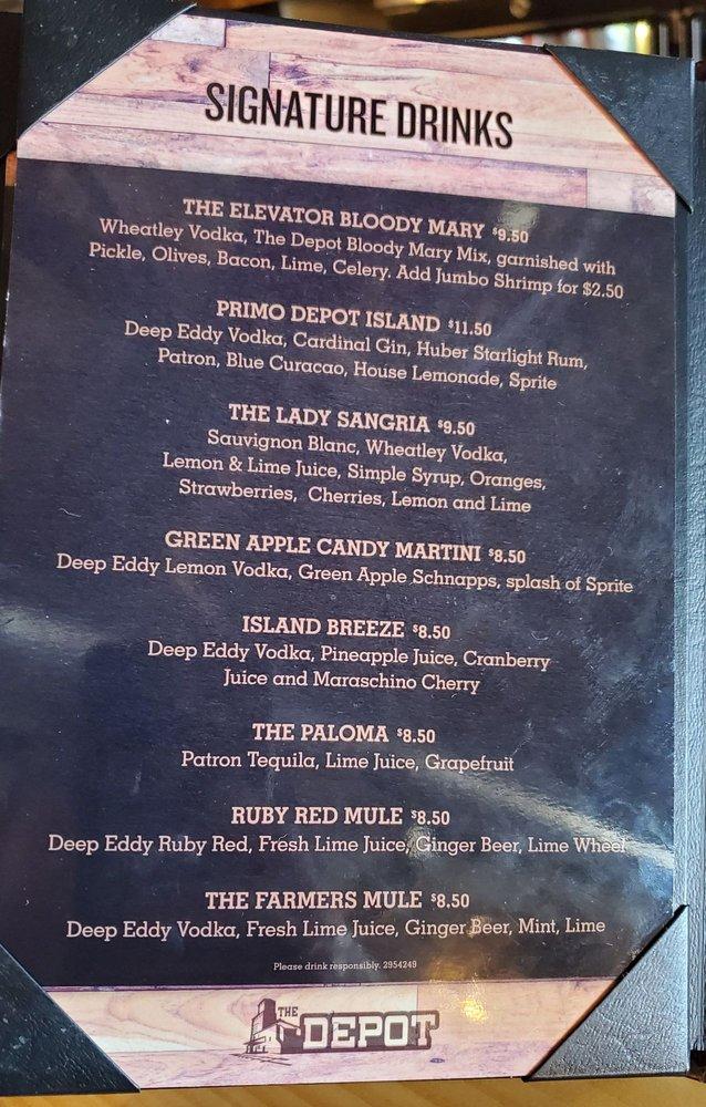 Menu at The Depot restaurant, Greenfield