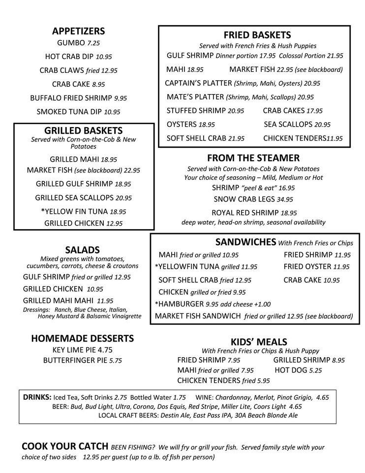 Menu at Dewey Destin's Seafood Restaurant, Destin